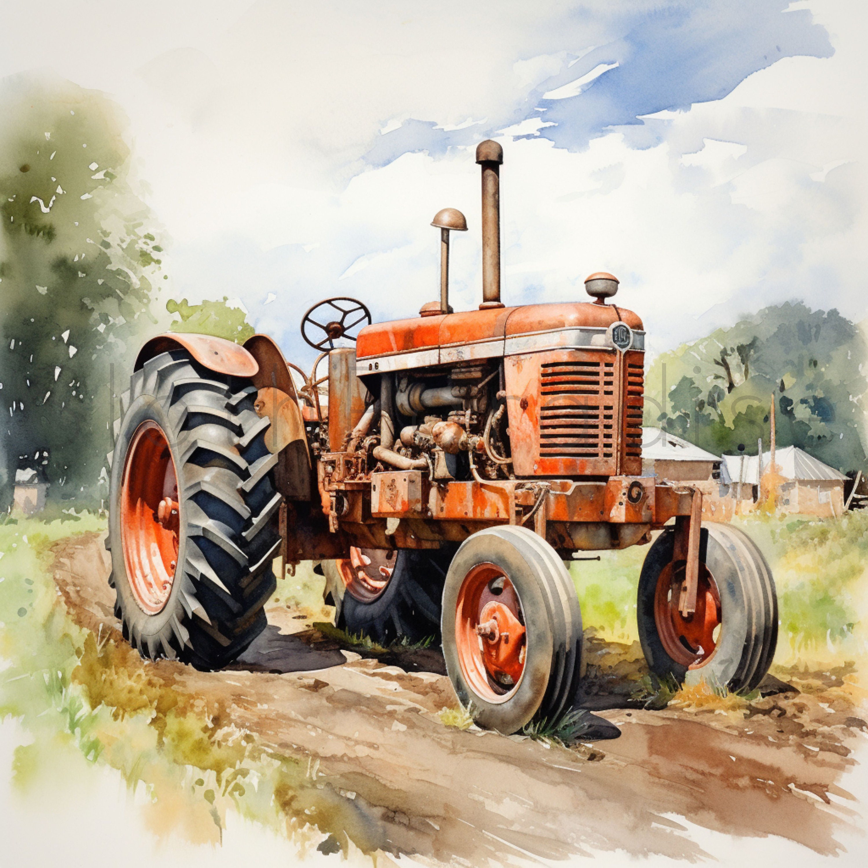 24 JPG Farm Tractor Watercolor Digital Download Commercial Use Farmer ...