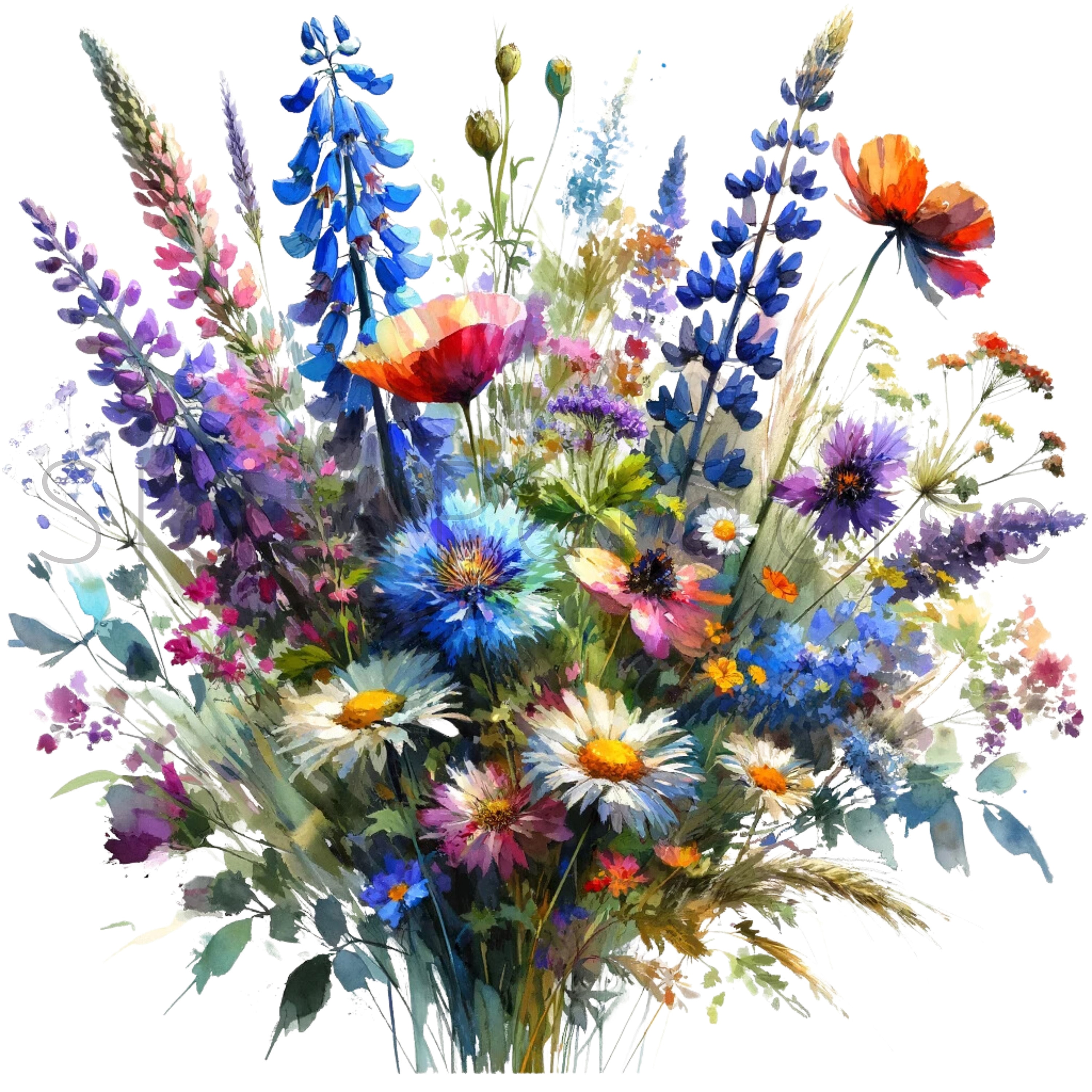 10 PNG Wildflower Bouquets Transparent Watercolor Clipart Digital ...