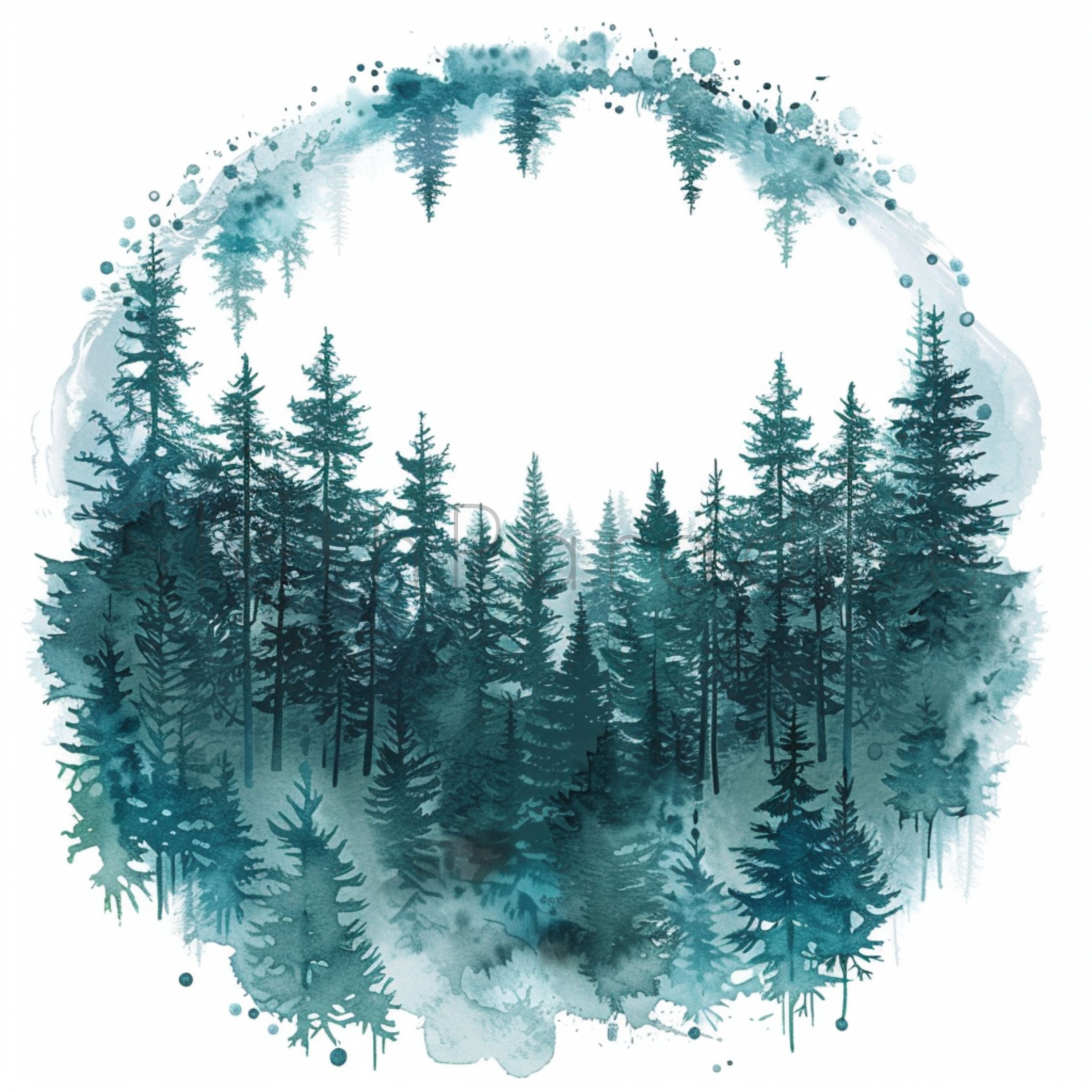 9 JPG Turquoise Pine Tree Forest Digital Download Monochrome Forest ...