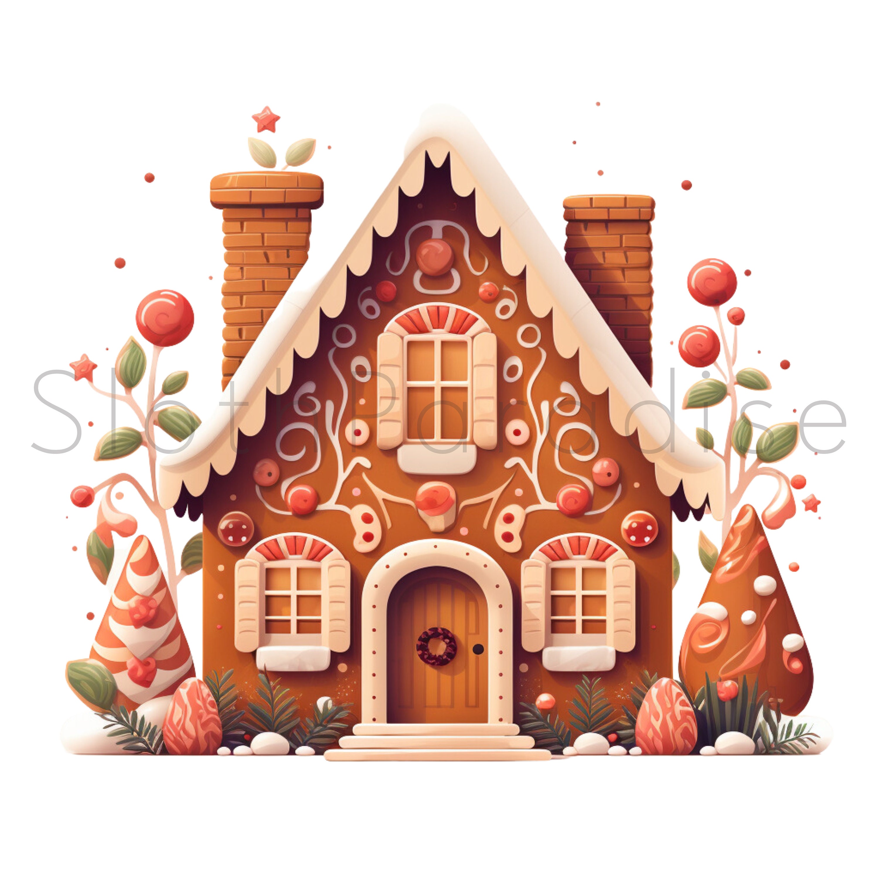 8 PNG Christmas Cookie House Transparent Watercolor Clipart Digital ...