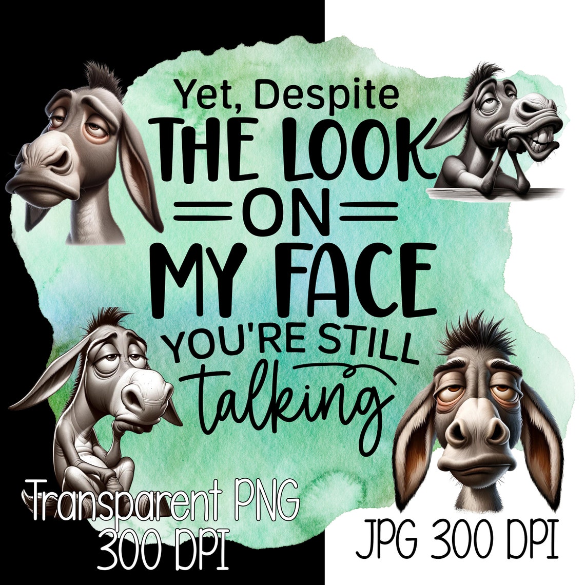 Humorous Sarcastic Donkey Clipart Illustration Commercial Use ...
