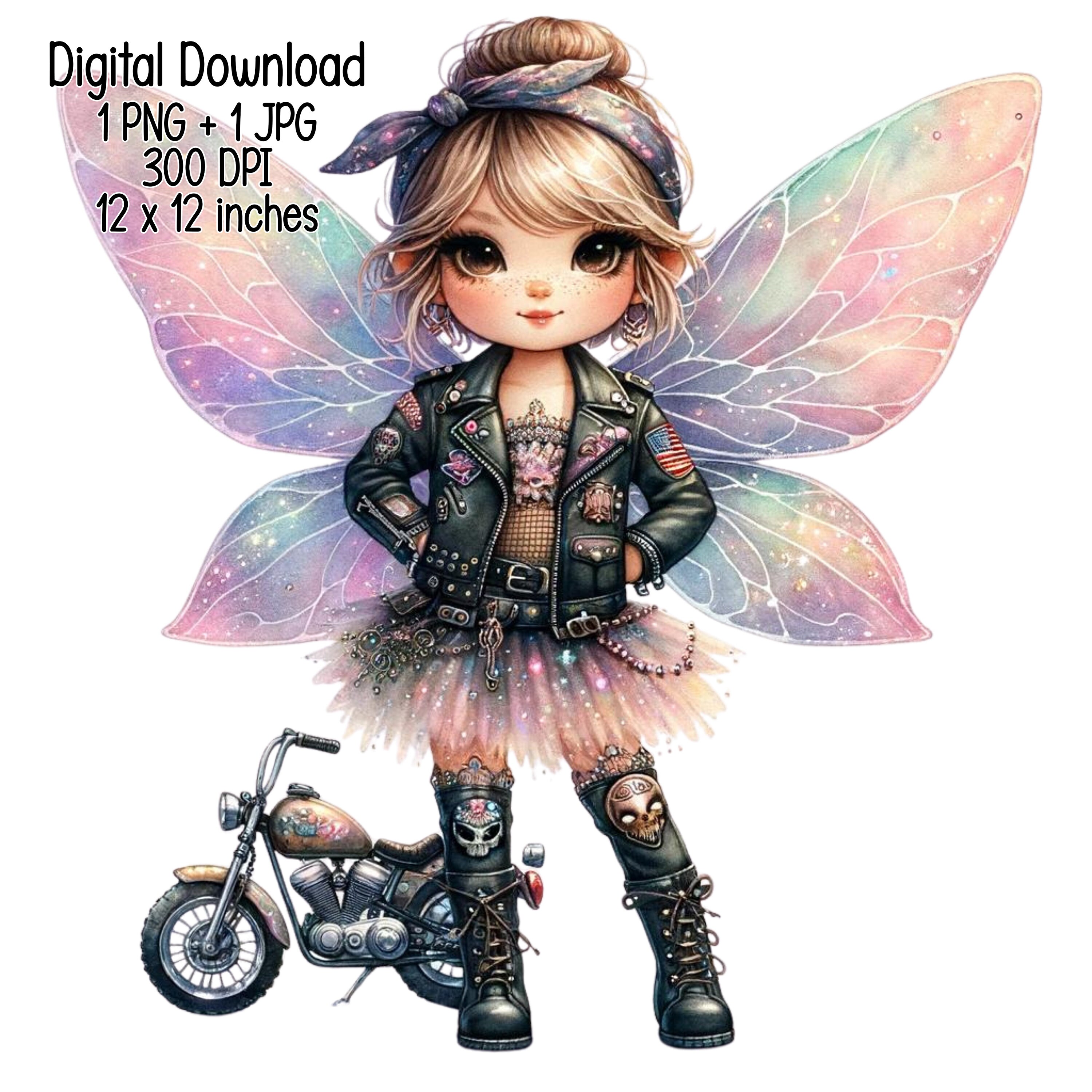 2 Biker Fairy With Bike Watercolor Clipart Whimsical Drawing Commercial ...