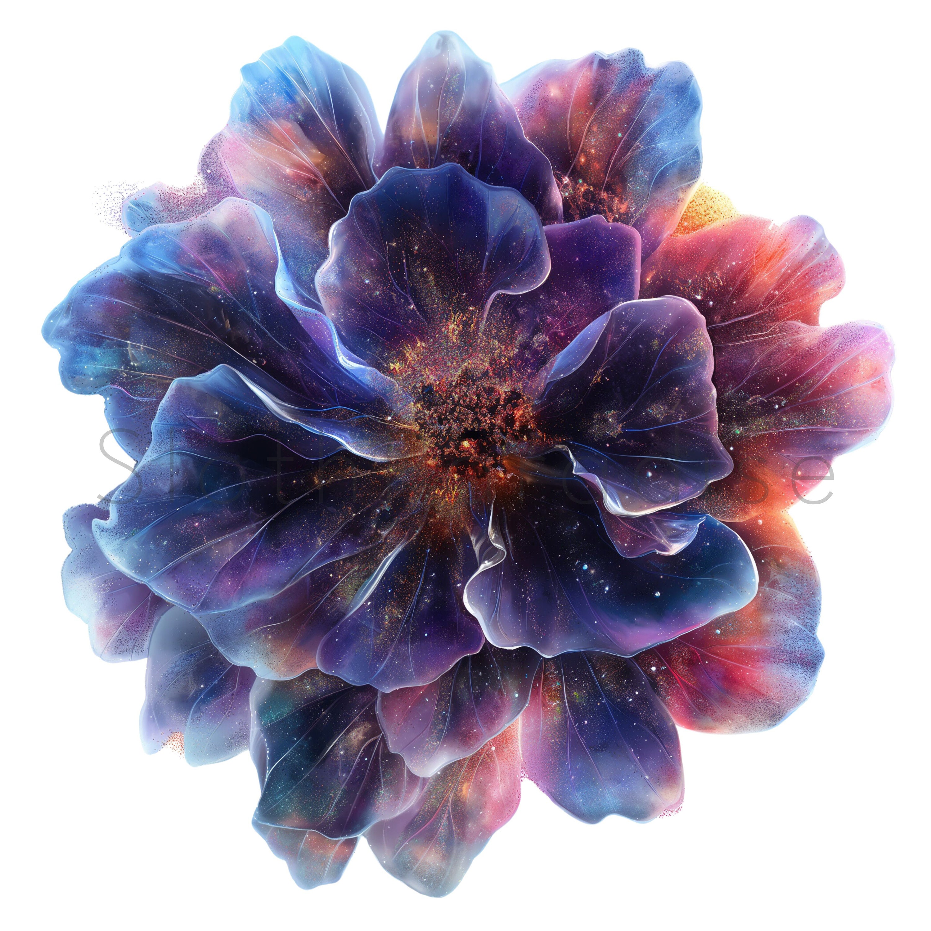 10 Abstract Galaxy Flower Clipart | Cosmos Blue Floral Print ...