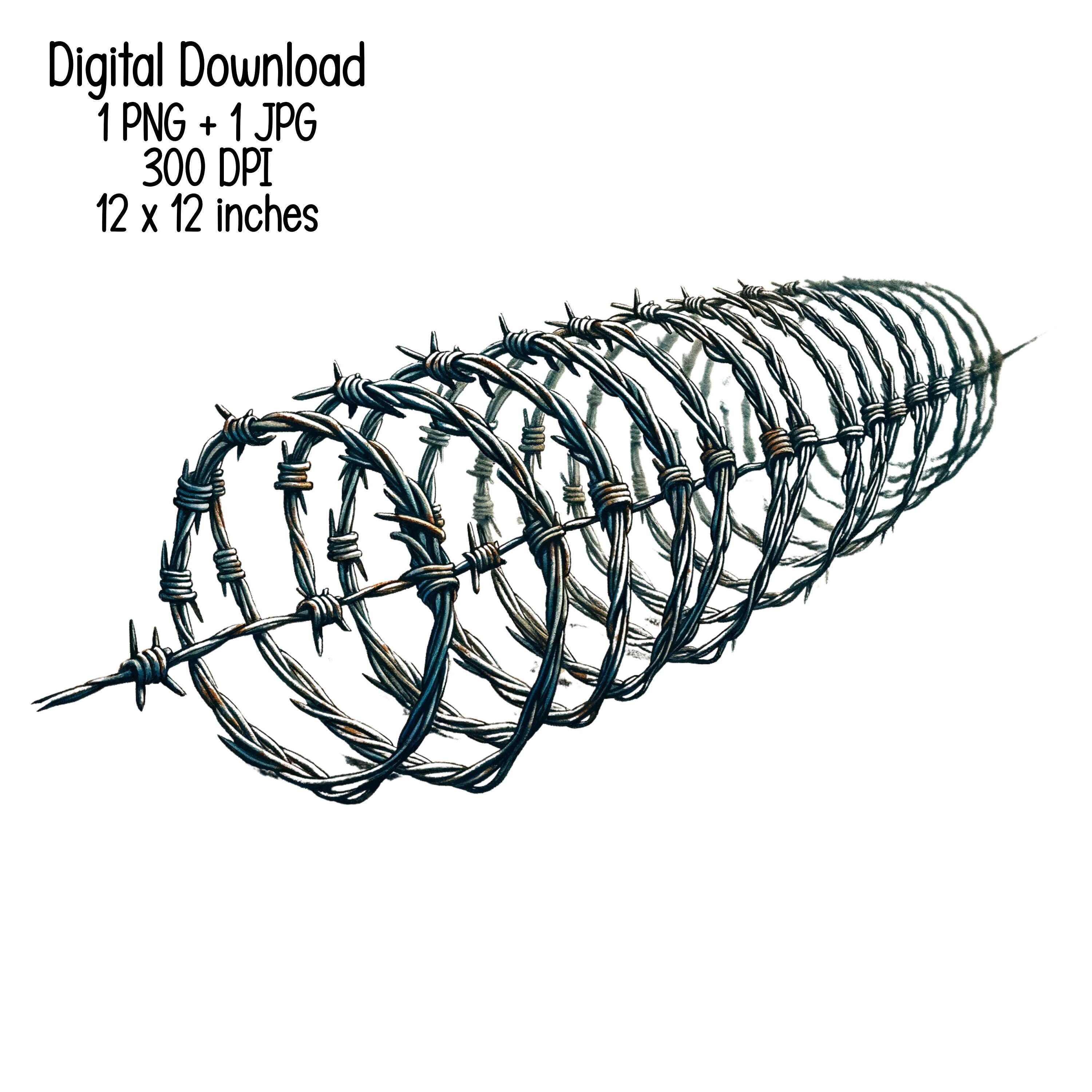 Border Concertina Razor Wire Fence, Rustic Watercolor Illustration ...