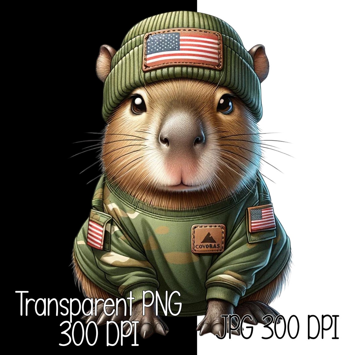 Patriotic Capybara Digital Download Illustration Capa in Camo USA Flag ...