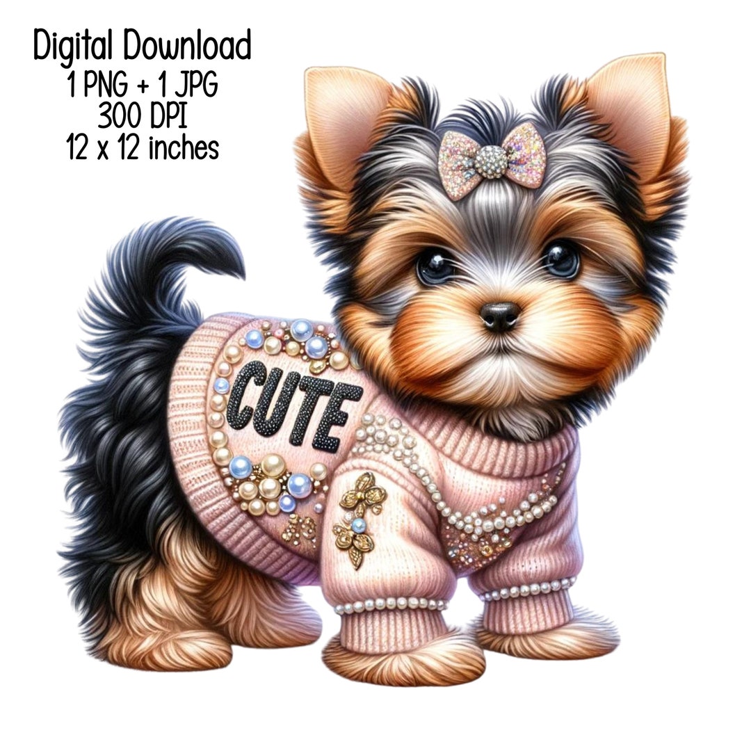 Cute Yorkshire Terrier Digital Download Adorable Dog Illustration ...