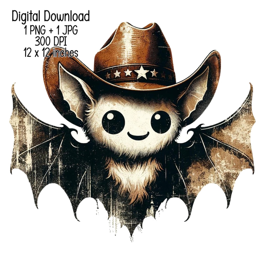 Texas Bat With Cowboy Hat Transparent PNG JPG Humorous Vintage Feel ...