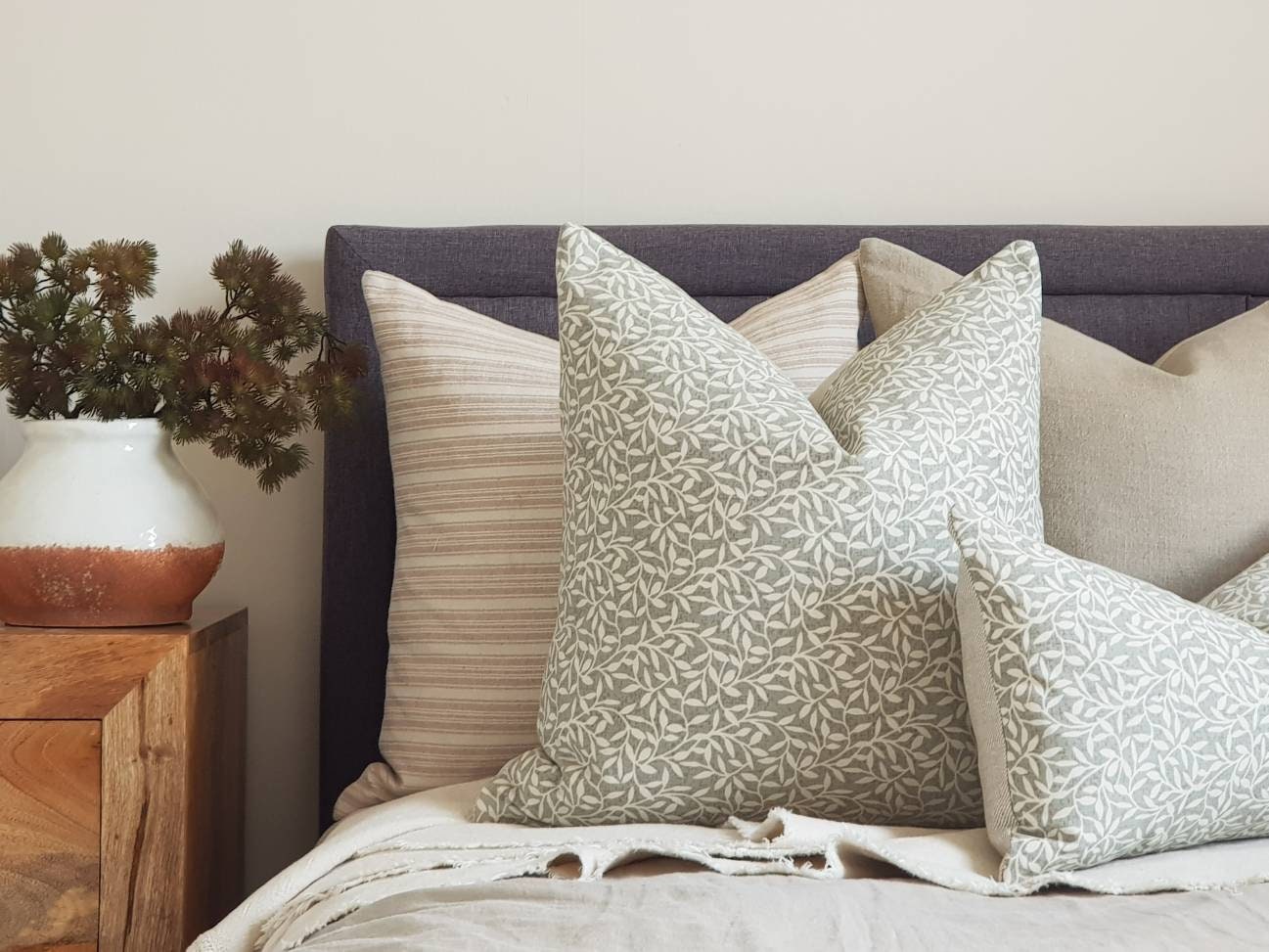 ELDER Green Leaf Patterned Cushion Cover Floral Linen - Etsy UK