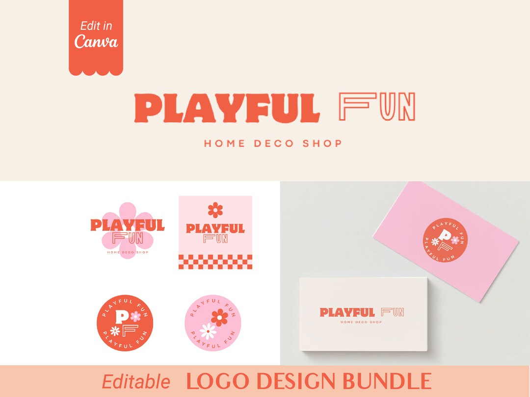 Playful DIY Logo Template: Pink Daisy Design (canva Editable) - Etsy