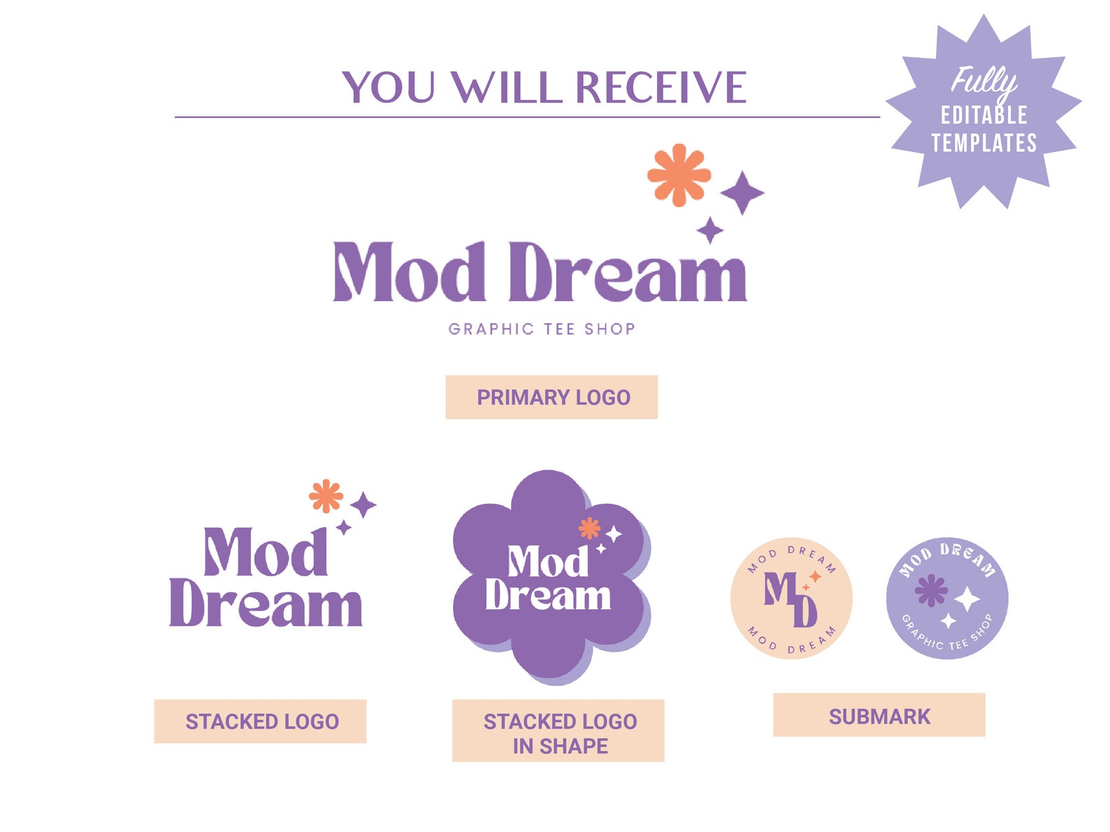 Editable Logo Canva Template, DIY Logo, Mod Design, Retro Daizy Logo ...