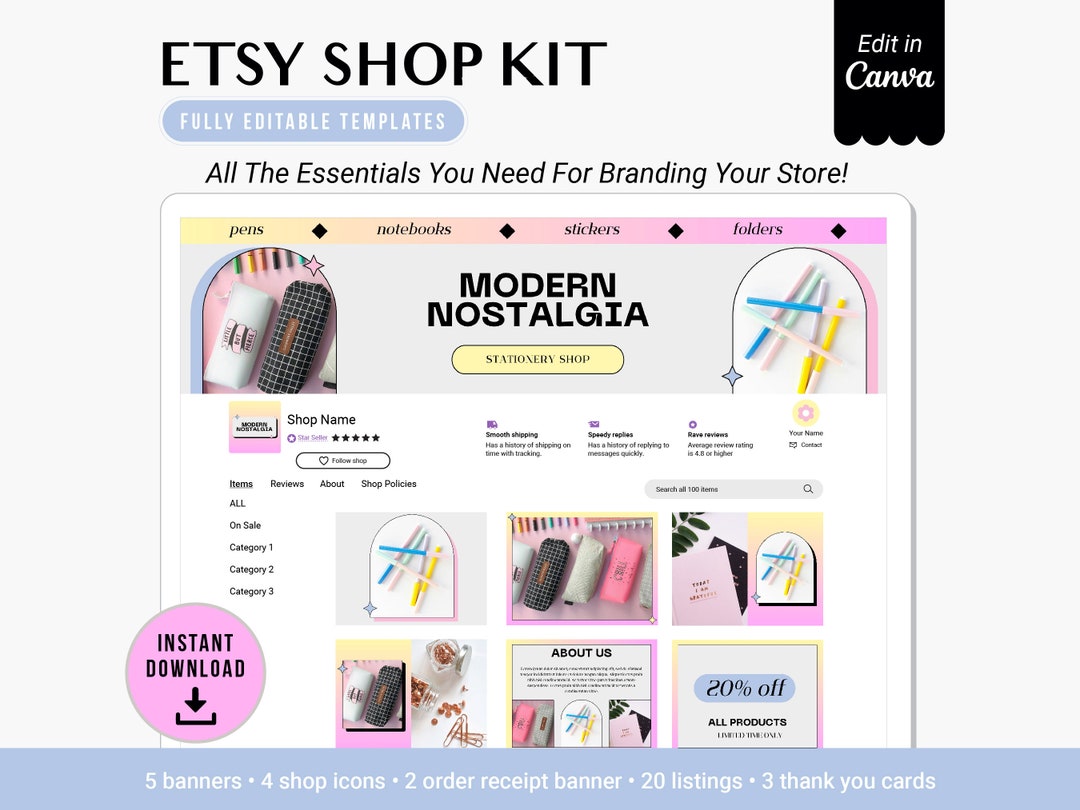 Etsy Shop Kit Modern Nostalgia, Etsy Shop Branding Kit, Etsy Templates ...