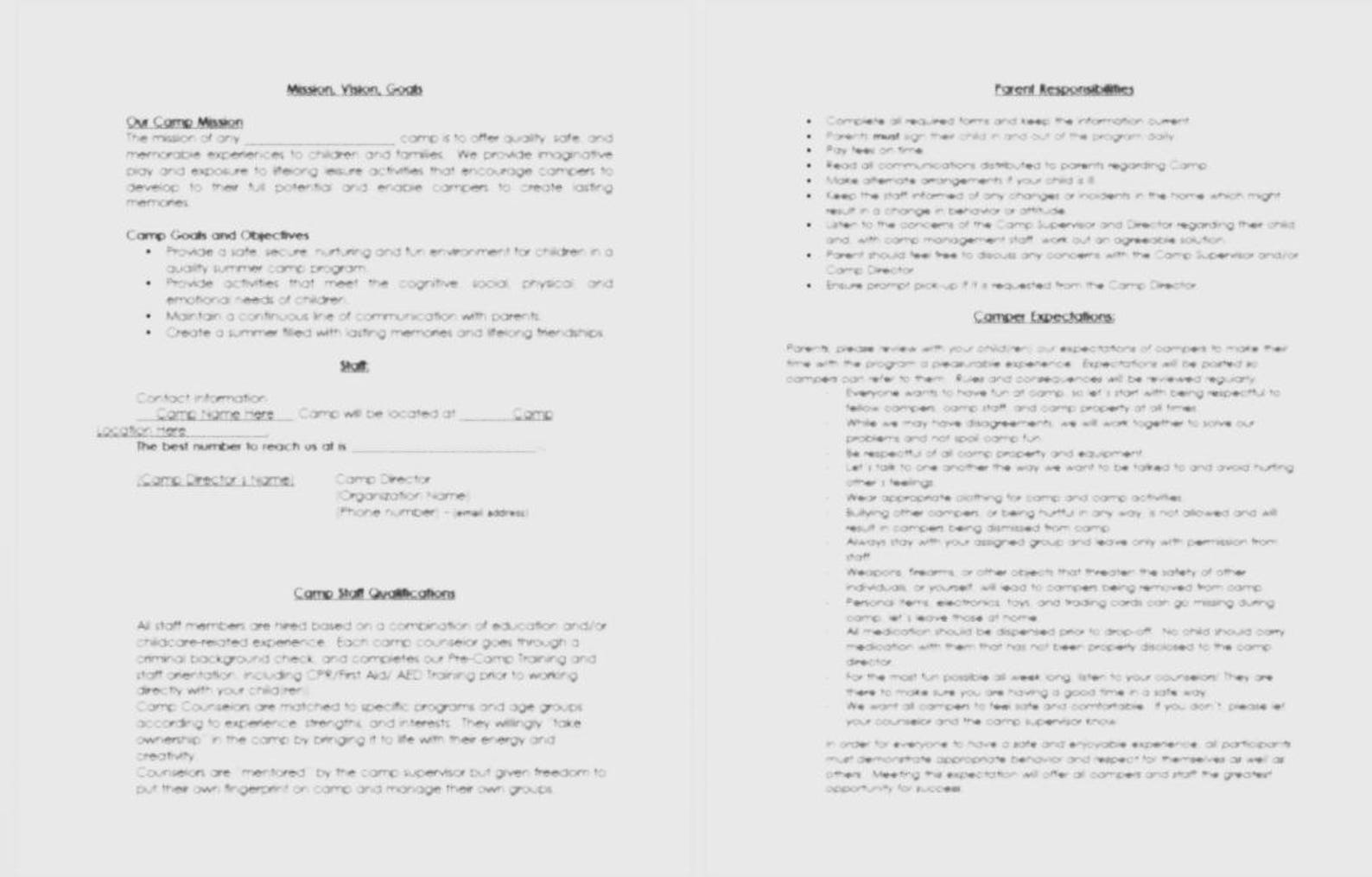 Editable Summer Camp Parent Handbook Template - Etsy