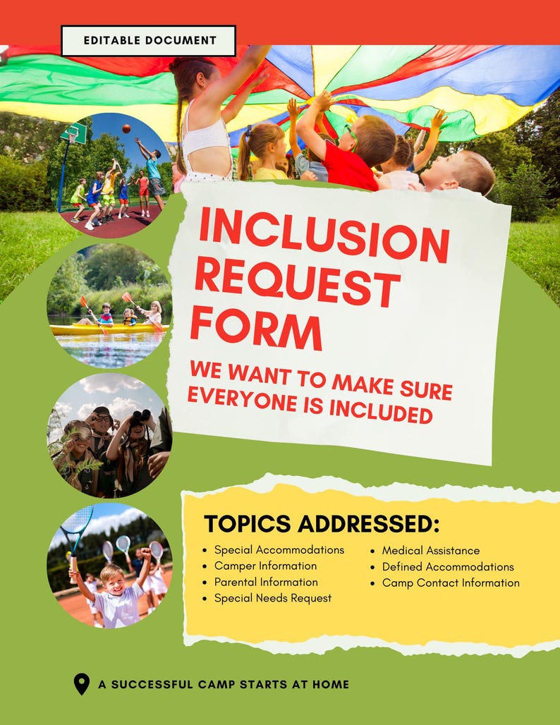 Editable Summer Camp Participant Inclusion Request Form - Etsy
