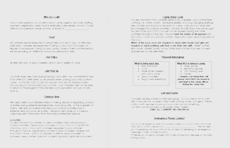 Editable Summer Camp Parent Handbook Template - Etsy