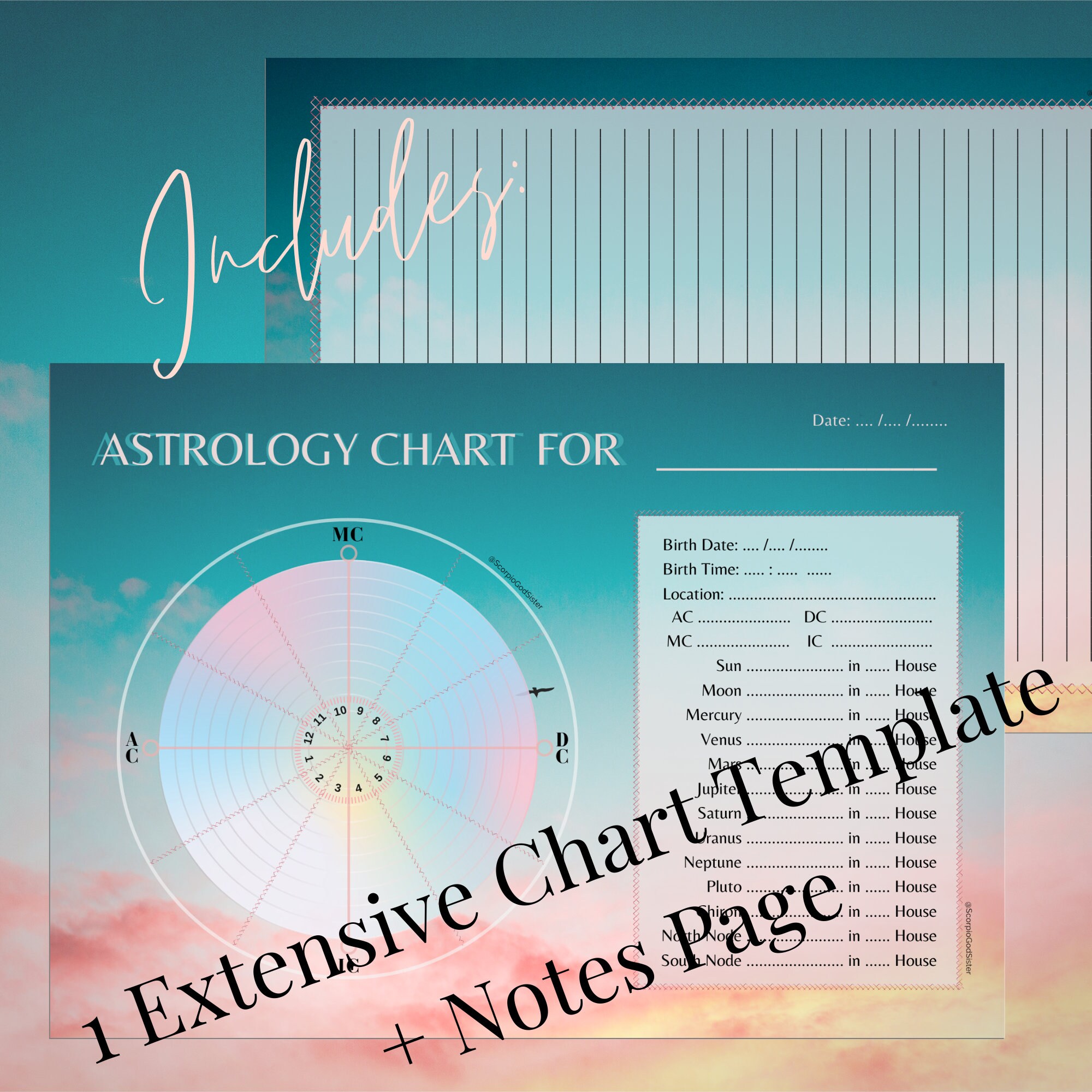 Astrology Chart Template With Planetary Log Entries Rosé - Etsy