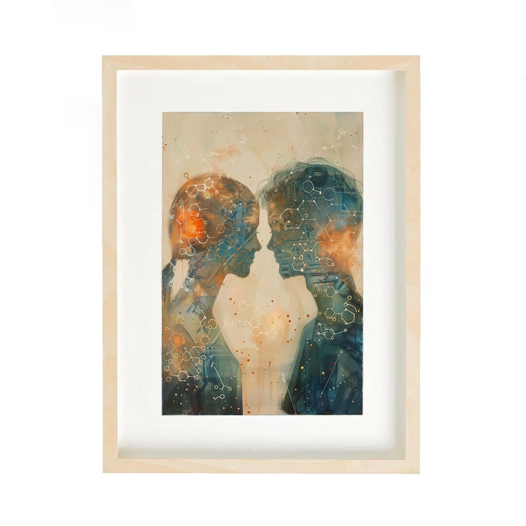 Neural Soulmates Printable, Abstract Human Connection Illustration ...