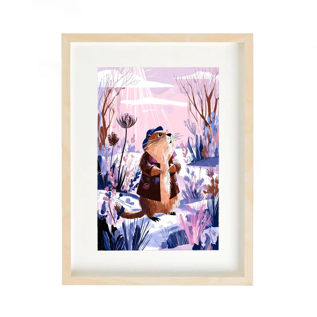 Groundhog Day Wall Art Print, Whimsical Groundhog Illustration, Movie ...