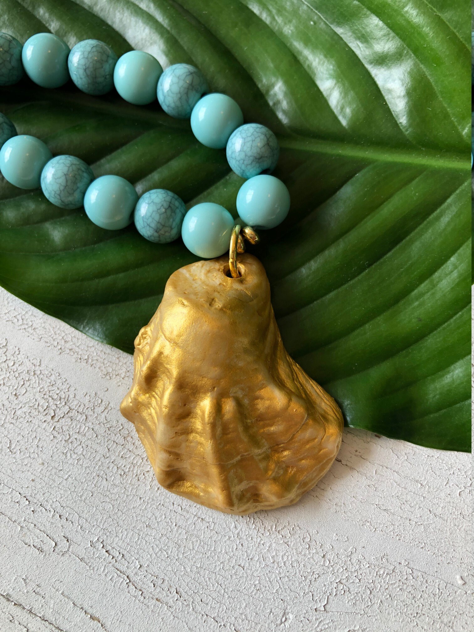 Blue Beaded Oyster Shell Necklace - Etsy