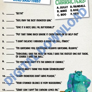 Monster's Inc. Printable Birthday Party Games - Quiz, Wordsearch ...