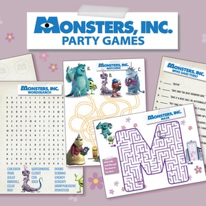 Monster's Inc. Printable Birthday Party Games - Quiz, Wordsearch ...