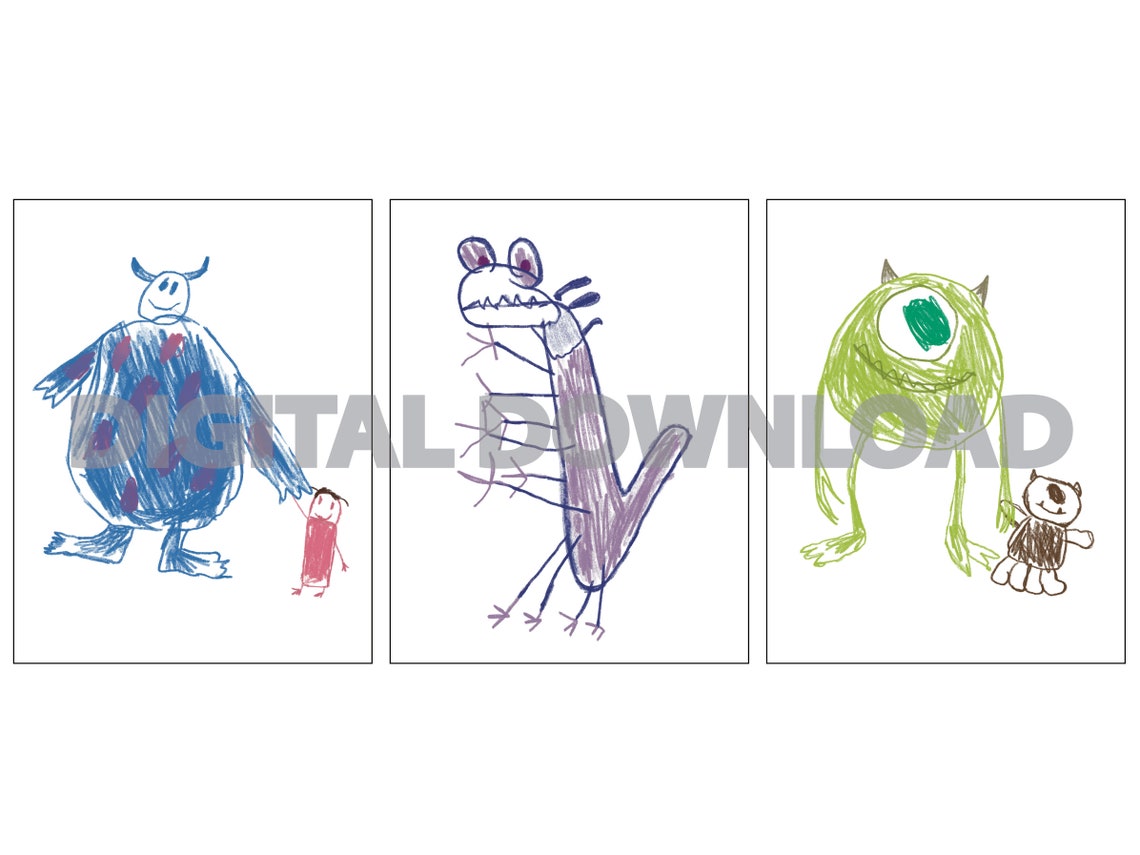 Monsters Inc. Boo's Drawings of Sully Mike & Randall - Etsy