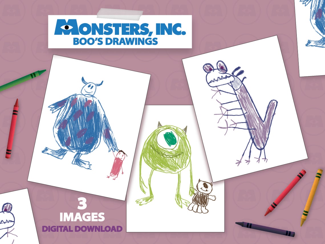 Monsters Inc. Boo's Drawings of Sully Mike & Randall - Etsy