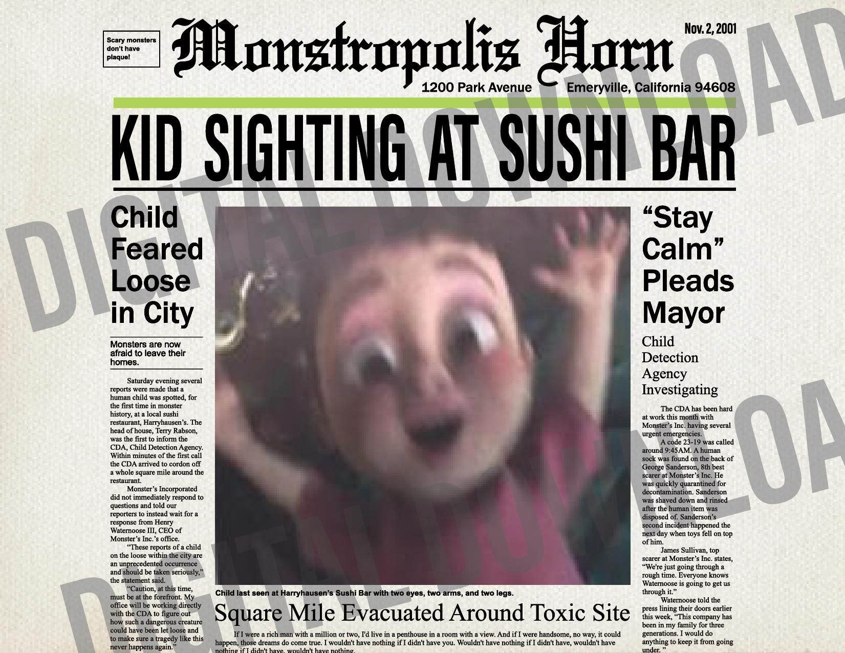 Monster's Kid Sighting at Sushi Bar Newspaper Cover - Print From Home ...