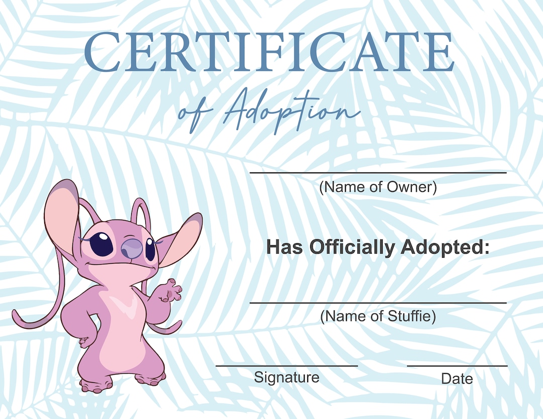 Stitch and Angel Certificate of Adaption Digital Download - Etsy