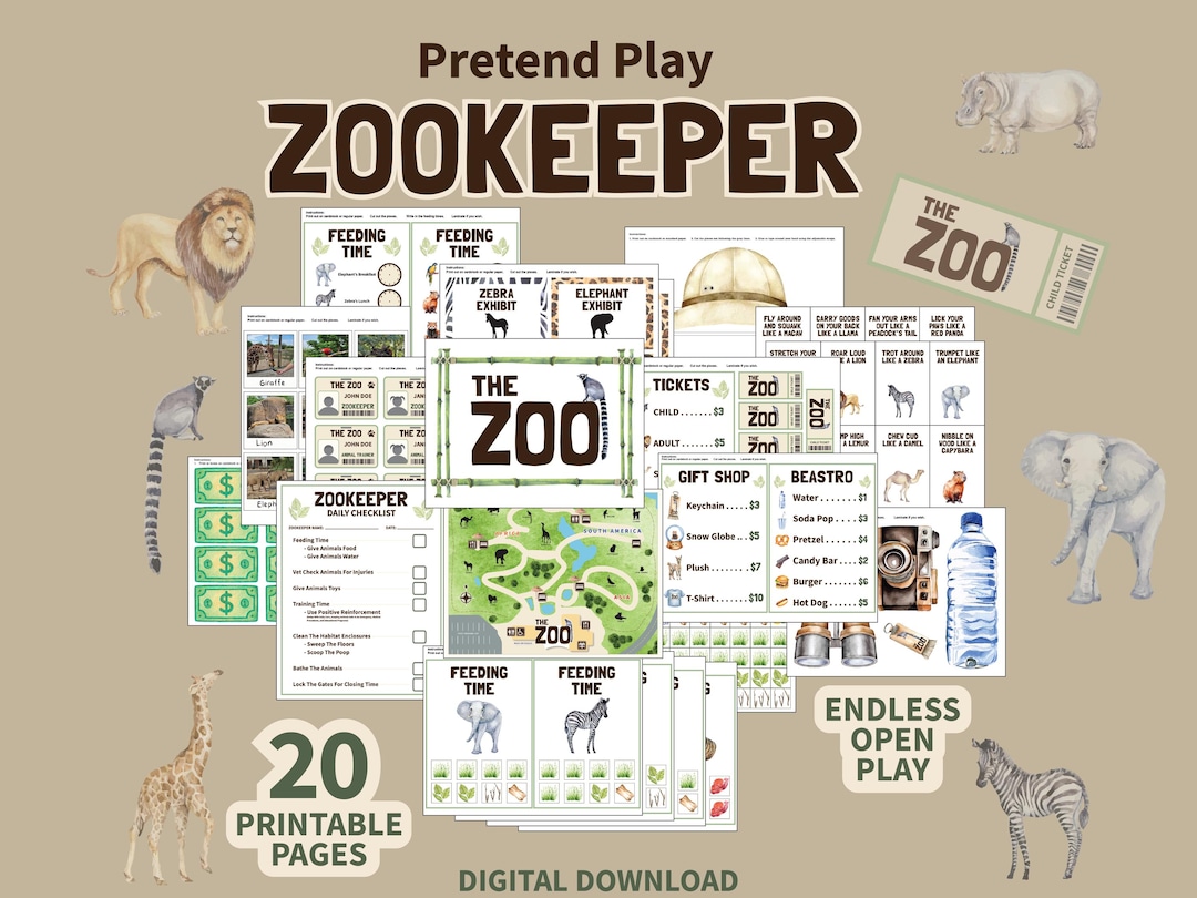 Zookeeper Pretend Dramatic Kids Plays Printables – Zoo Trip Game ...