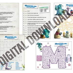 Monster's Inc. Printable Birthday Party Games - Quiz, Wordsearch ...