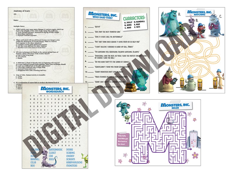 Monster's Inc. Printable Birthday Party Games Quiz - Etsy