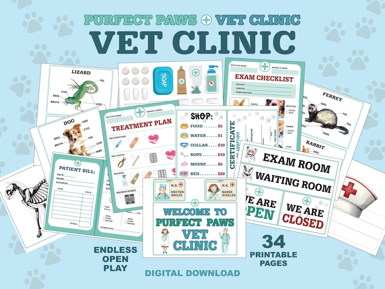 Vet Clinic Dramatic Pretend Play Printables - Kids Veterinarian Open ...