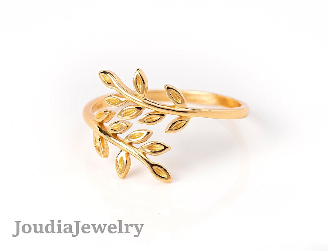 Silver Leaf Ring 925 Sterling Silver Gold Plated Leaf Double Leaf Ring ...
