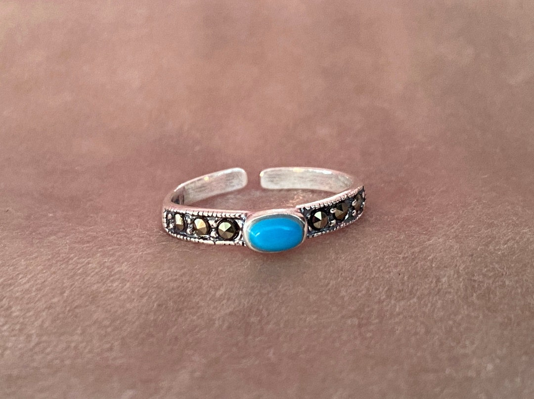 Silver Turquoise Toe Ring 925 Sterling Silver Adjustable - Etsy