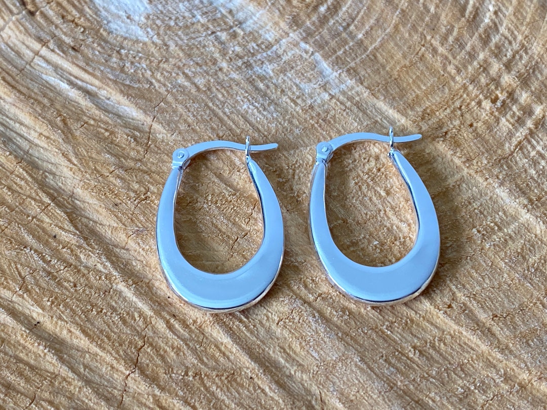 Pendientes de aro ovalados planos 925 plata de ley aros - Etsy España