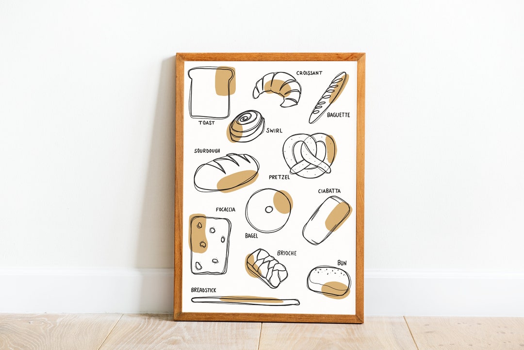Bread Chart - A4/A3 Digital Print, Continuous Line Illustration ...