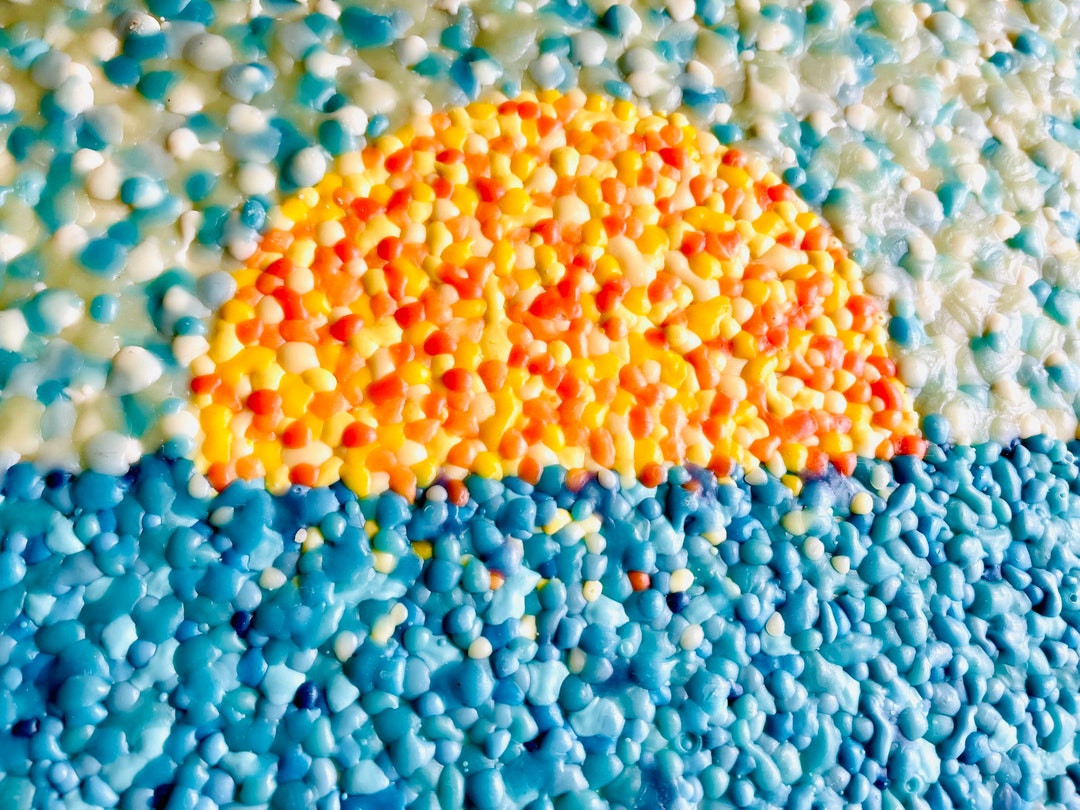 Seascape Pointillism Art, Beach Sunrise Painting, Living Room Decor ...