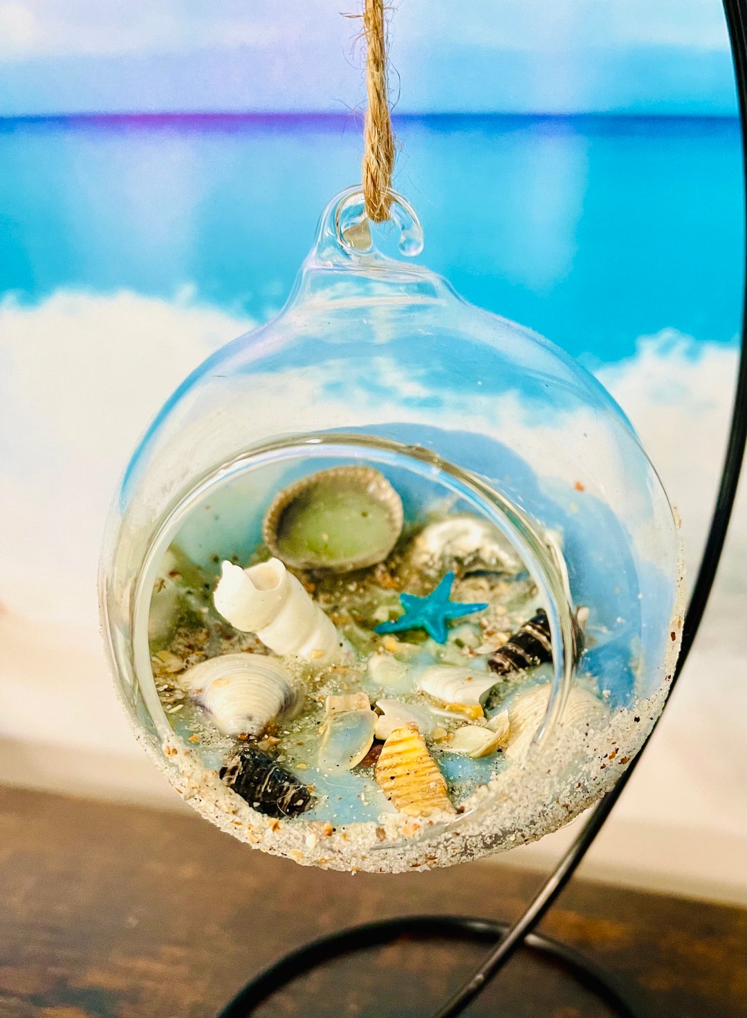 Florida Beach Sand Art Sand Glass Art Seashell Hanging Art - Etsy