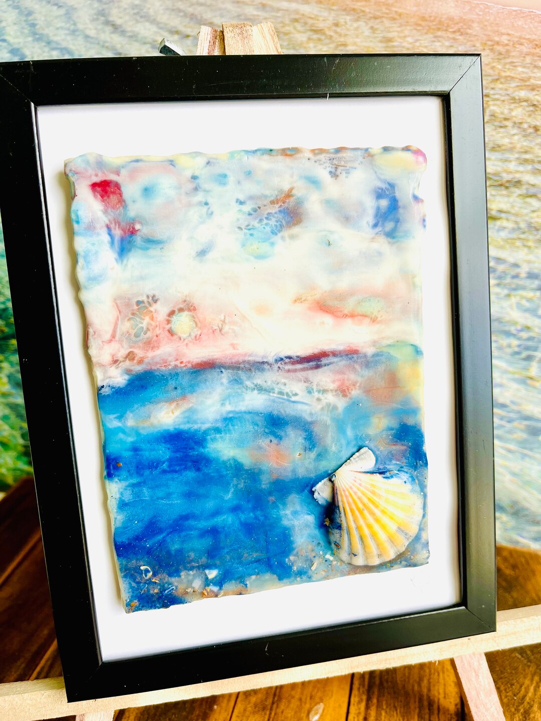 Seashell Encaustic Painting Coastal Home Tabletop Artwork - Etsy