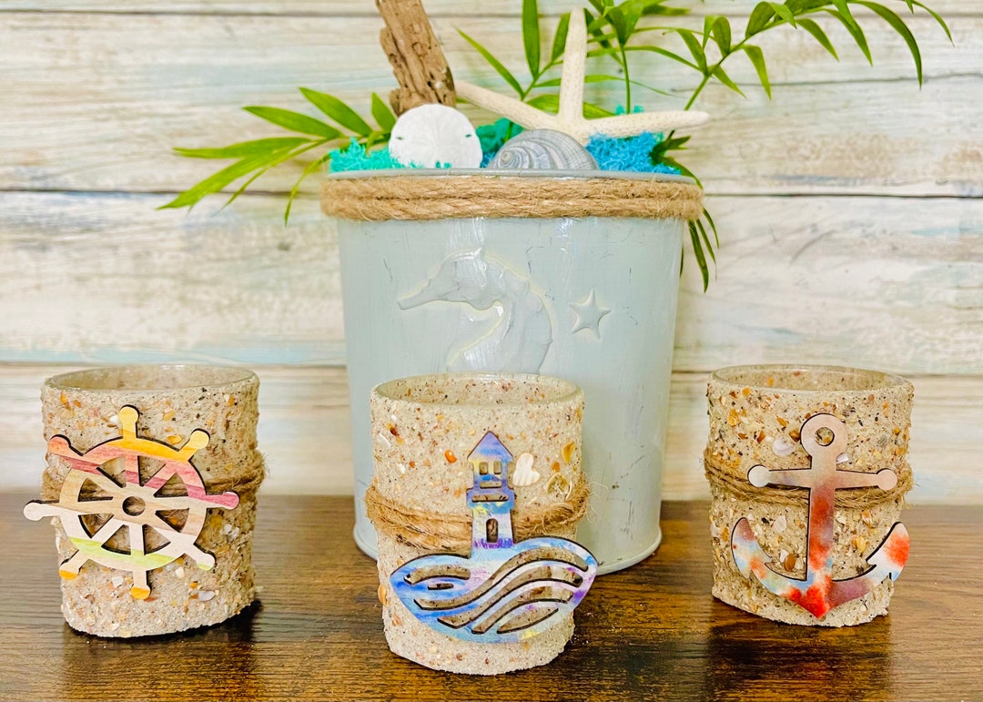 Nautical Candles, Beachy Decor, Sand Candle, Container Candle, Beach ...