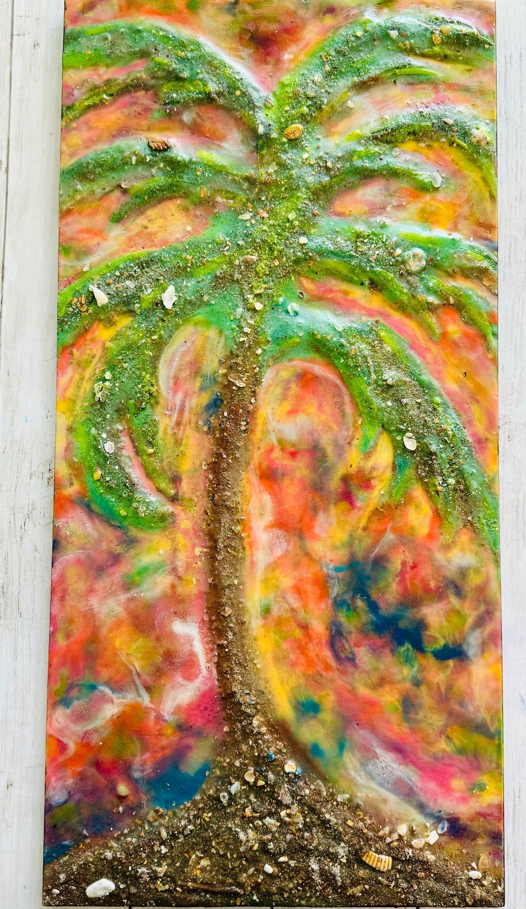 Palm Tree Sand Art, Textured Artworks, Encaustic Painting, Beach Decor ...