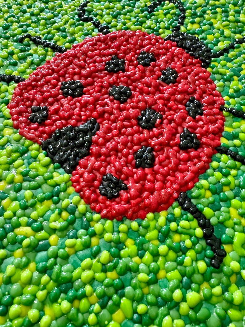 Spring Ladybug Wall Art, Textured Pointillism Dot Art, Housewarming ...