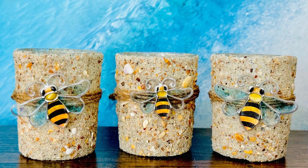 Bee Candle Set, Bumble Bee Decor, Glass Votive Candle, Candle Gift Set ...