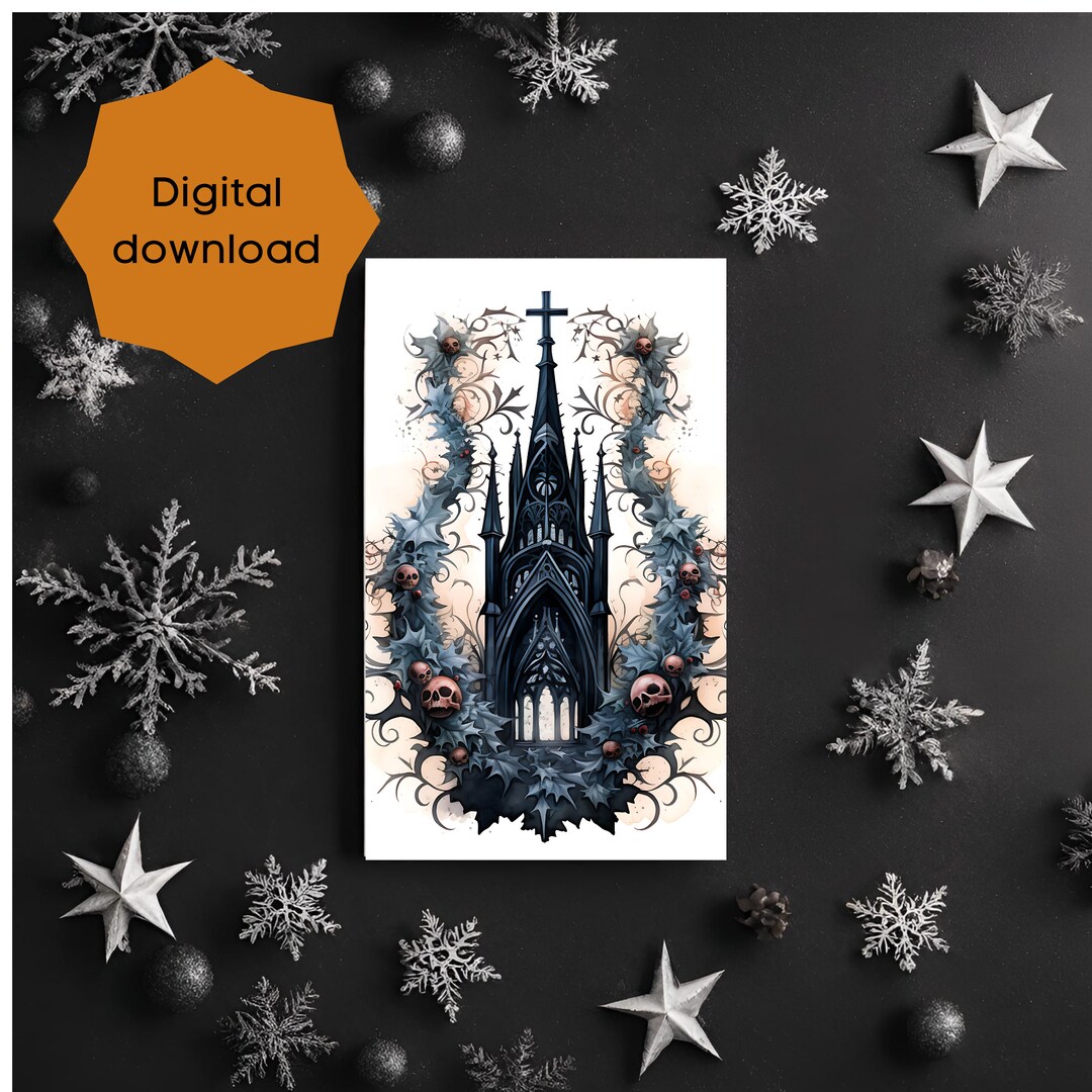 Printable Card PDF Featuring a Beautiful Goth Christmas Tree Lastminute ...