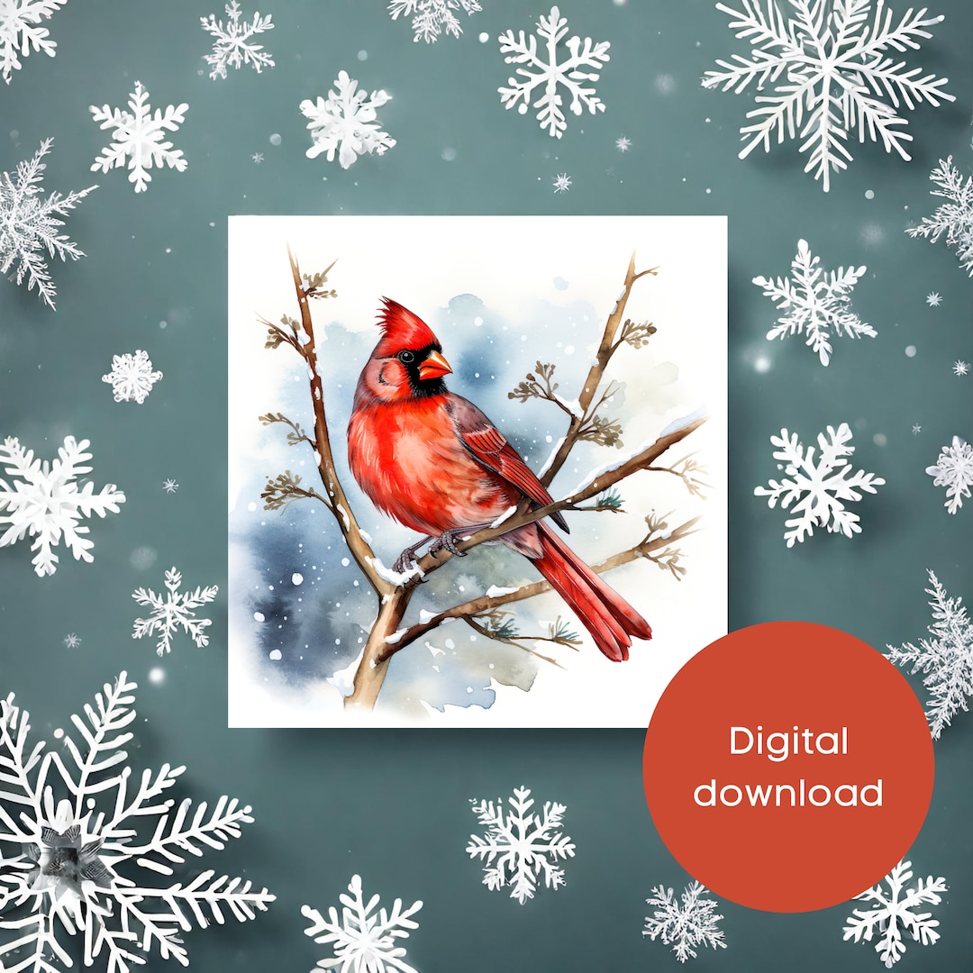 Printable Card PDF Featuring a Beautiful Cardinal, a Symbol of Dear ...