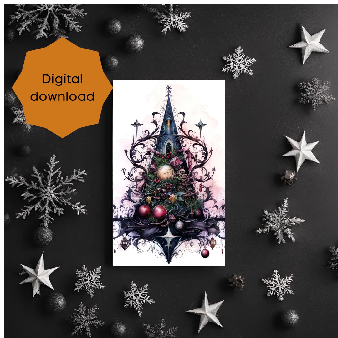Printable Card PDF Featuring a Beautiful Goth Christmas Tree Lastminute ...