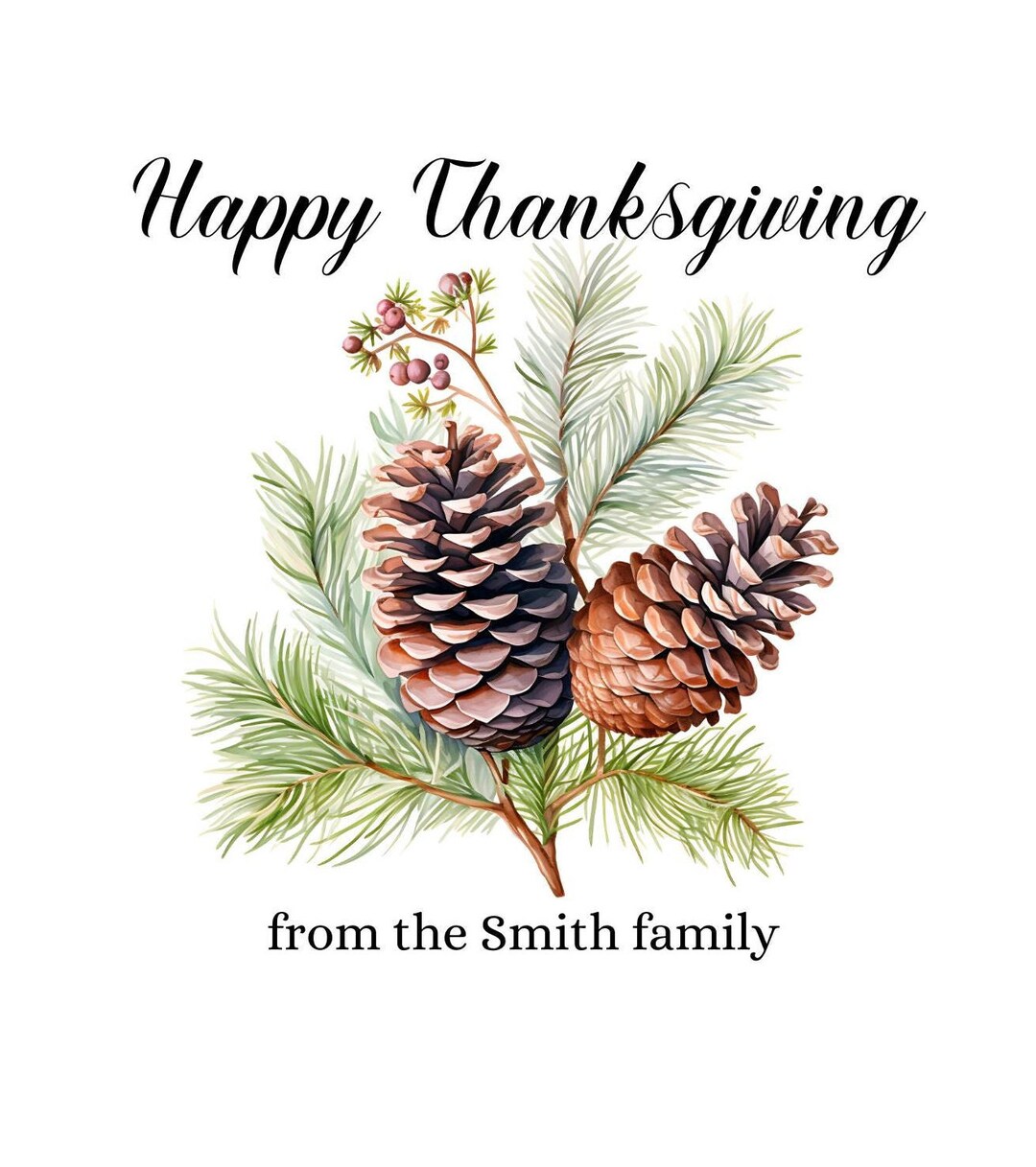 Printable Personalized Thanksgiving Card Card PDF, Watercolor Pinecones ...