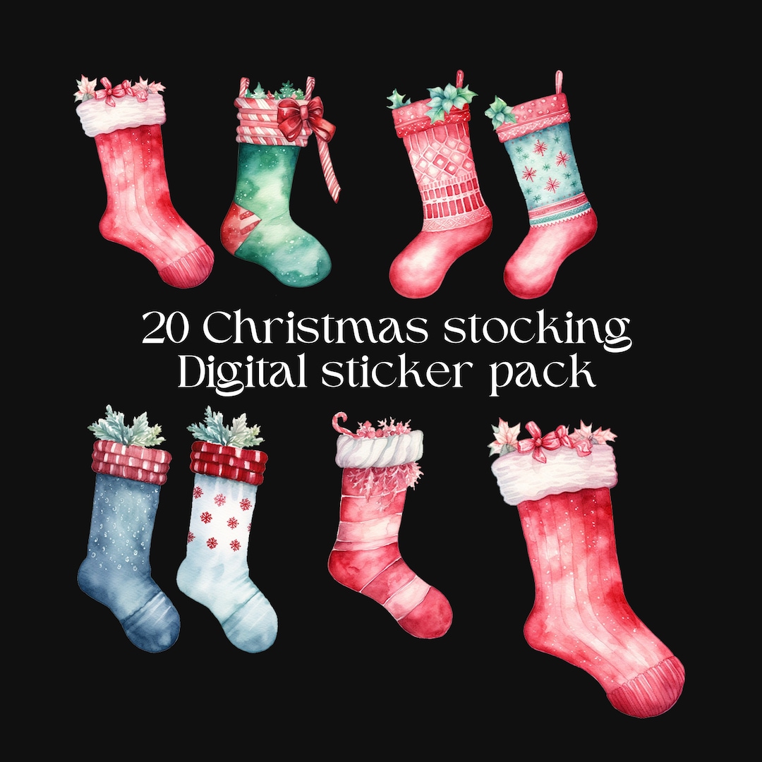 Dark Mode Watercolor Christmas Stocking Digital Stickers, for Digital ...