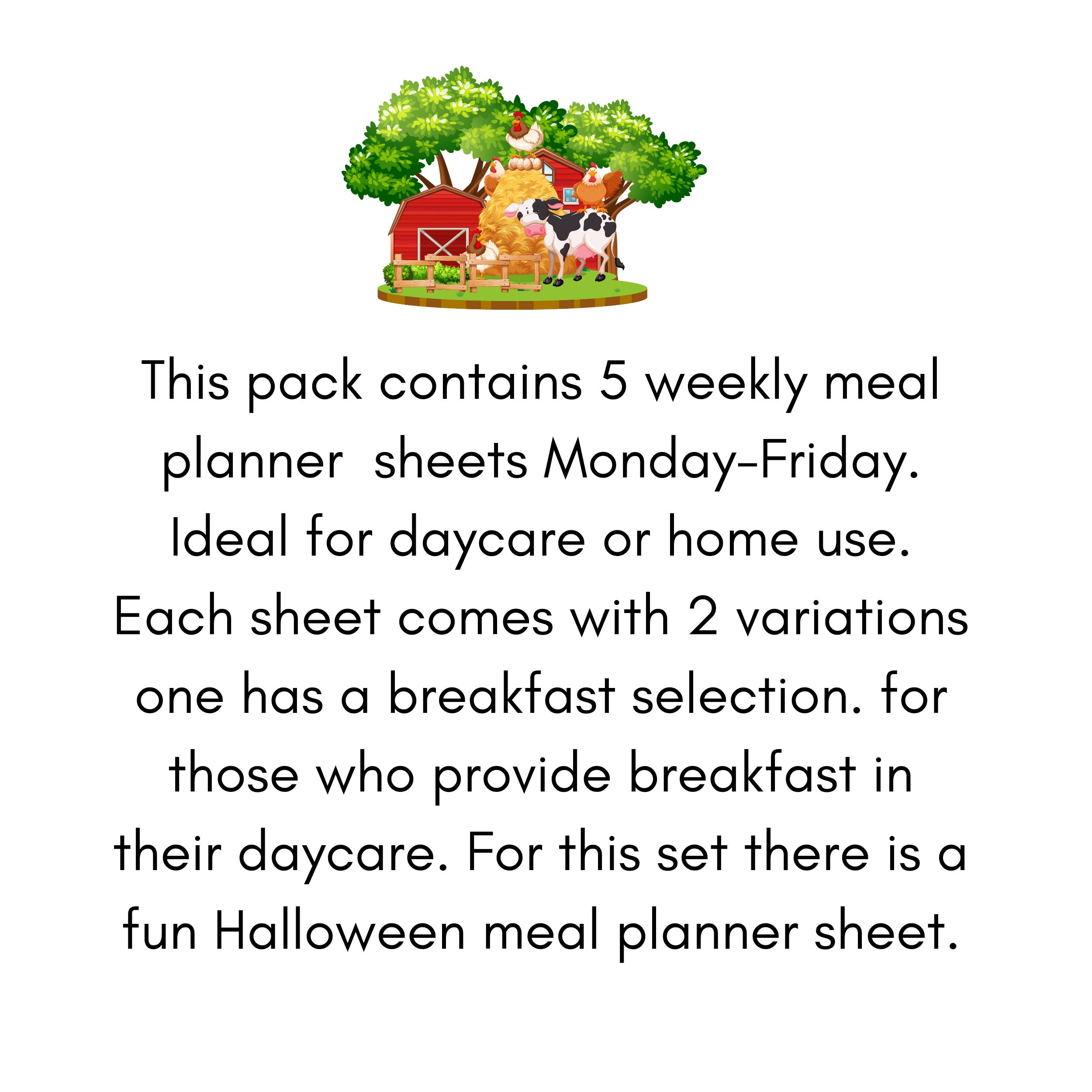 Daycare Meal Planner, a Set of 5 Different Designs, Perfect for Home or ...