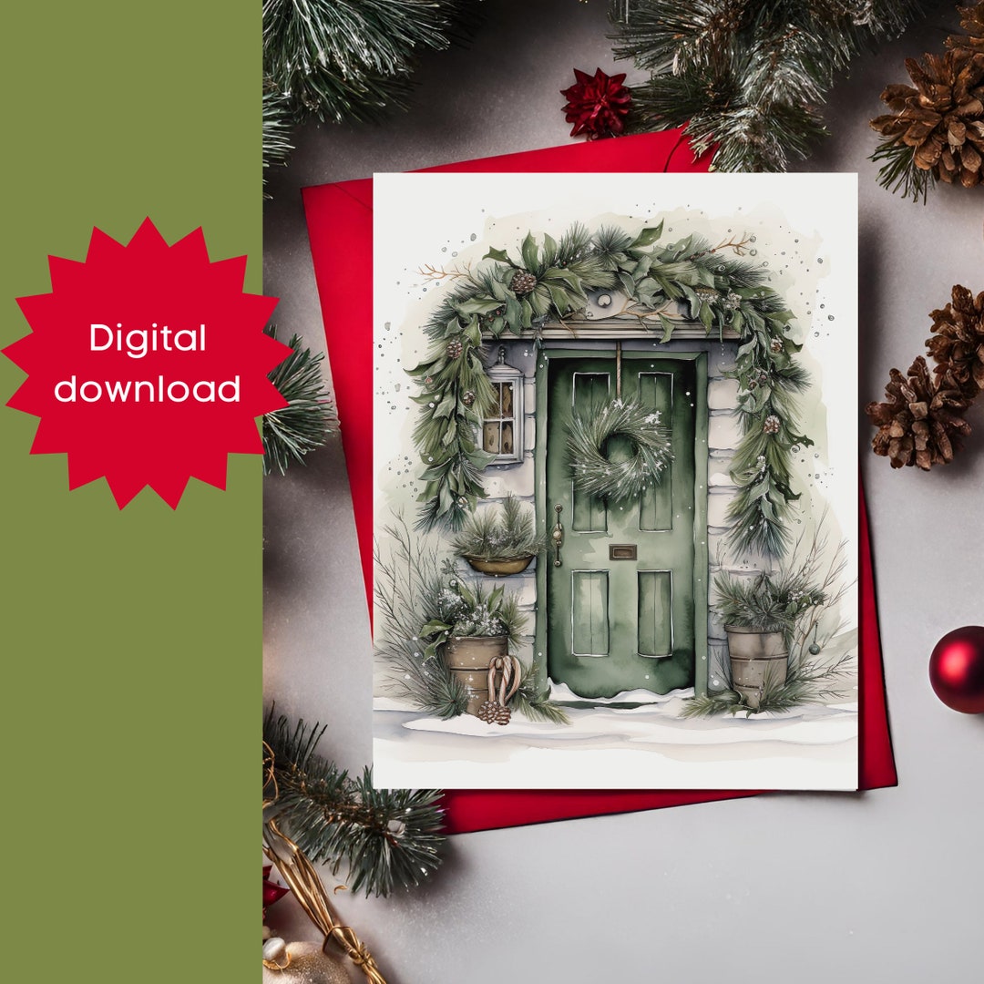 Printable Card PDF Featuring a Beautiful Green Front Door With a ...